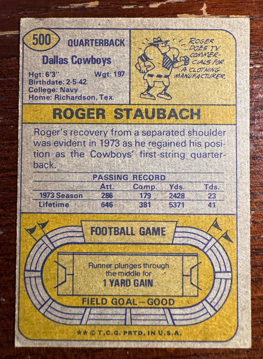 1974 Topps Football Roger Staubach RC #500 Dallas Cowboys HOF Good ...
